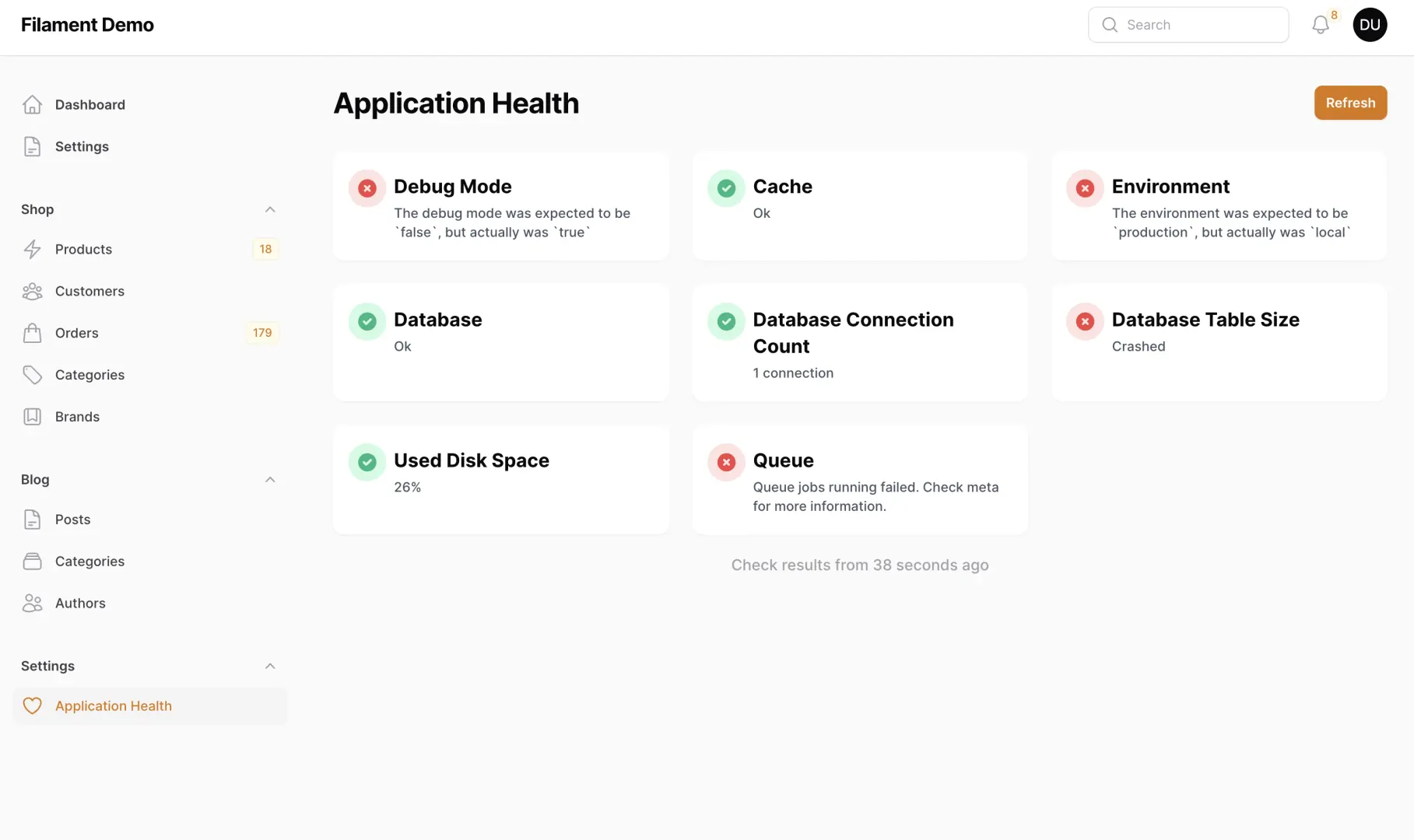 Spatie Laravel Health By Shuvro Roy Filament