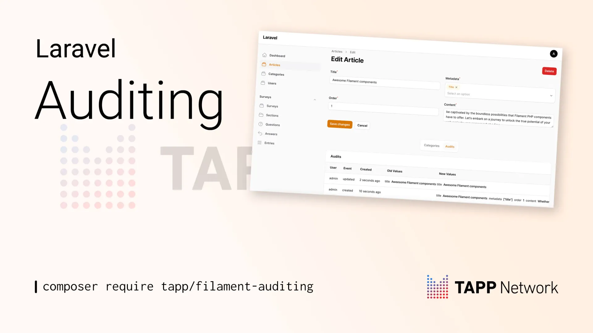 Laravel Auditing By Tapp Network Filament