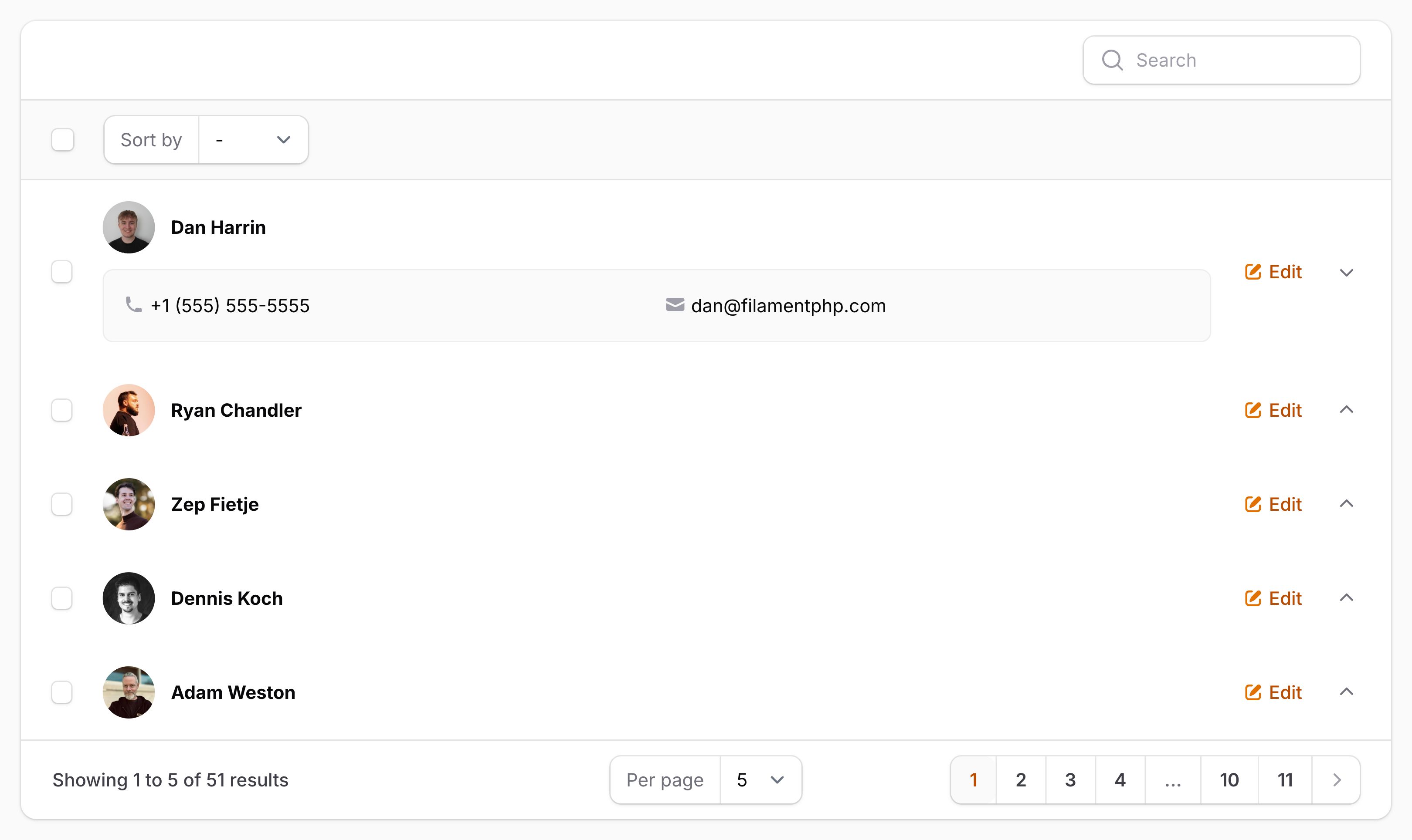 Layout - Tables - Filament