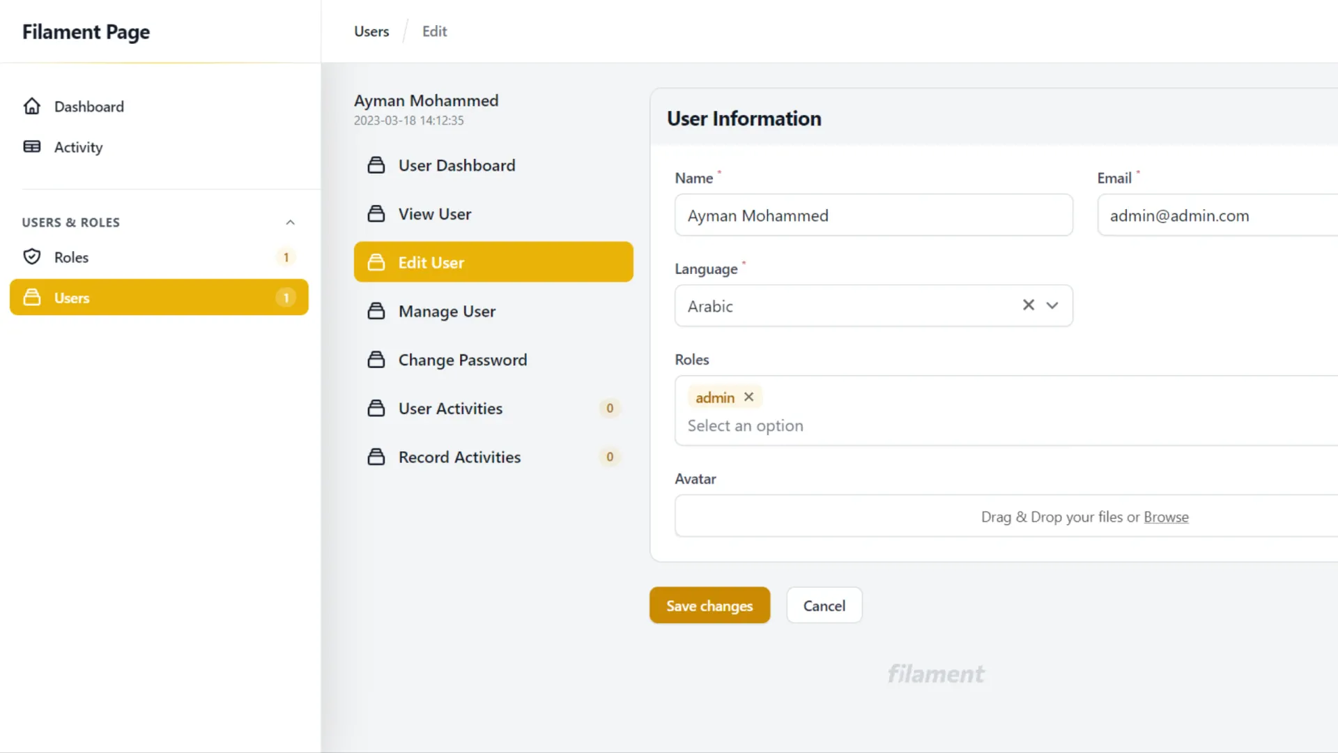 Page with Sidebar by Ayman Alhattami - Filament