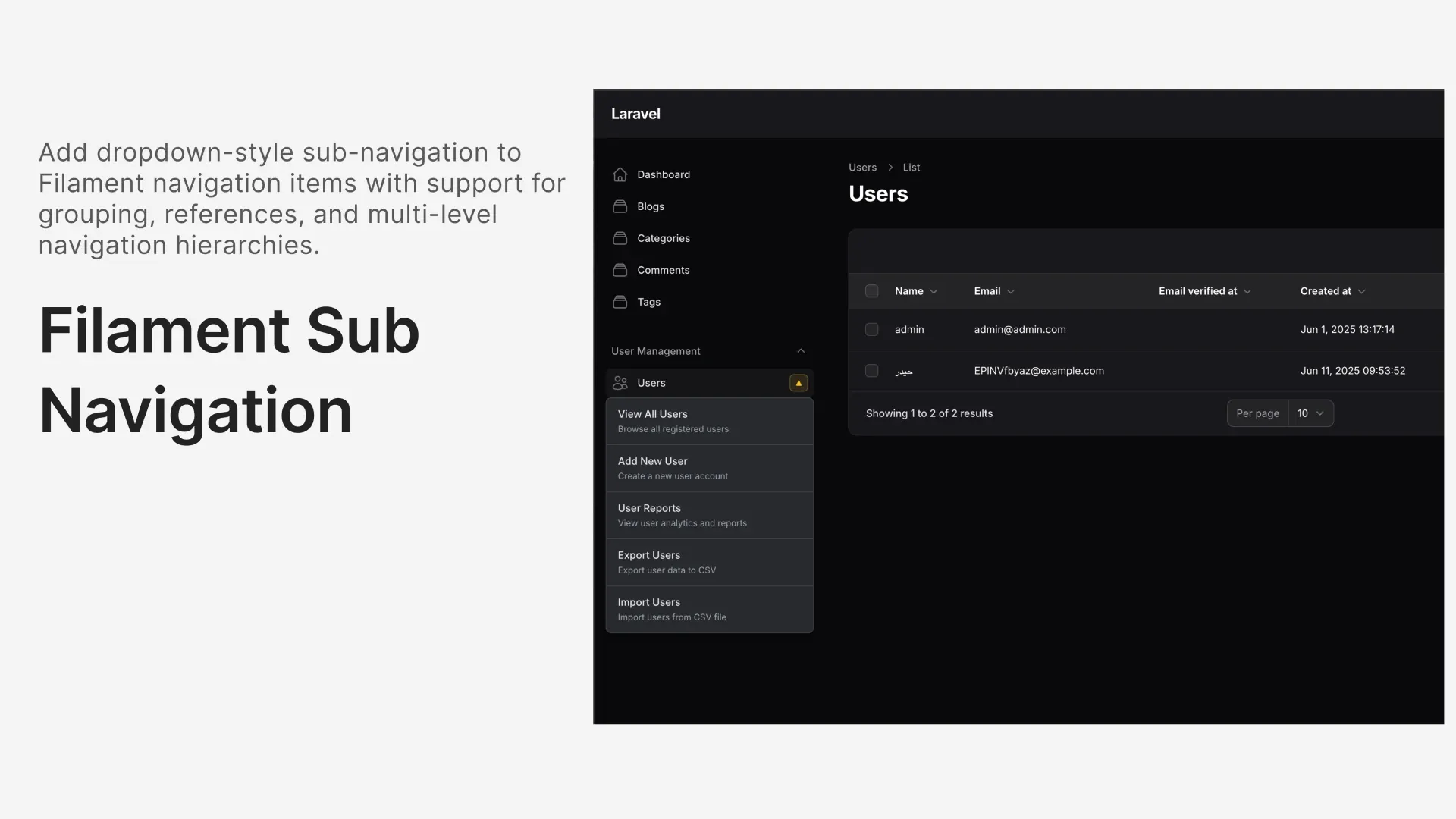 Sub Navigation by Hayder Hatem - Filament